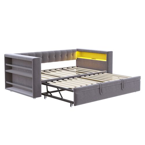Lit Gigogne Extensible 90/180x190cm Avec LED, Rangements Et Prises USB ...