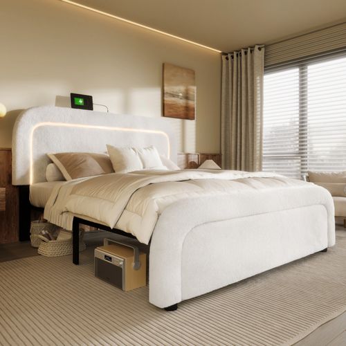 Lit 160x200cm, Lit 2 Places, Lit Adulte, Sommier, Moderne, LED, Tête De ...