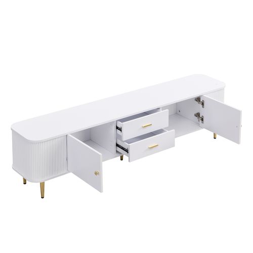 Meuble TV Design Avec 2 Tiroirs Et 2 Portes, Coins Arrondis Et Accents ...