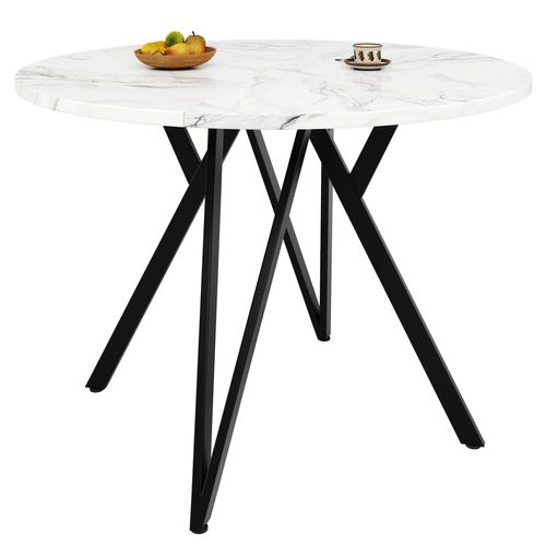 Table Ronde 4 Places, 100×100×76 Cm, Plateau Mdf Effet Marbre, Pieds ...