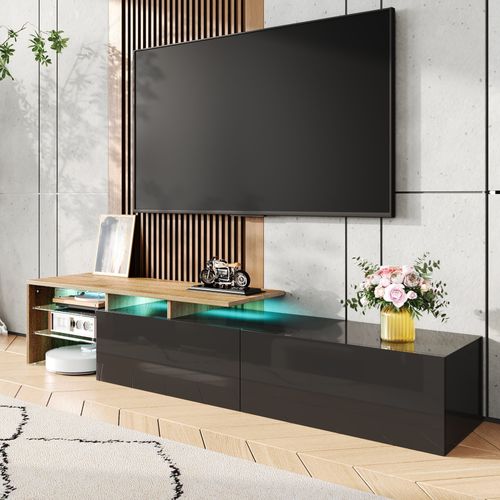 Meuble TV Moderne Avec LED, Commode Avec Rangement , Étagères En Verre, 170x33x33.5cm, Noir ...